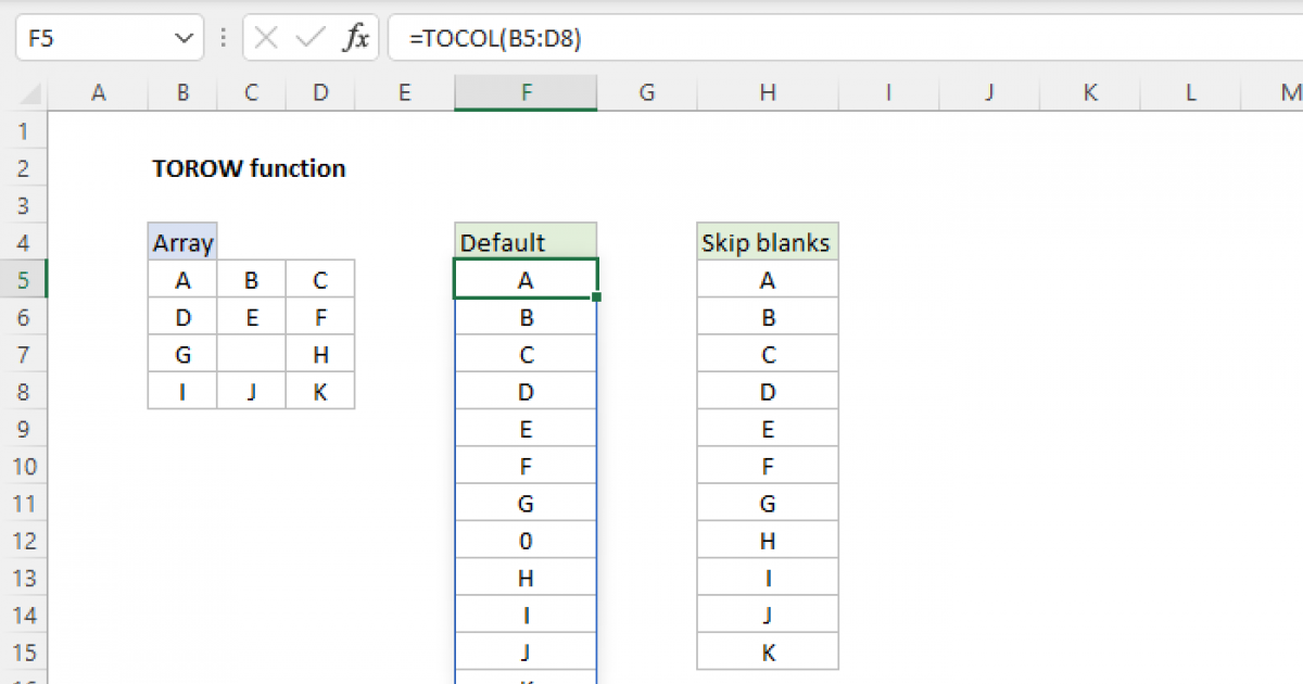 Excel TOCOL Function Exceljet